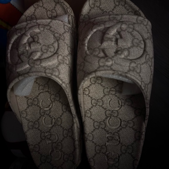 Other | Gucci Beige Monogram Slides | Poshmark